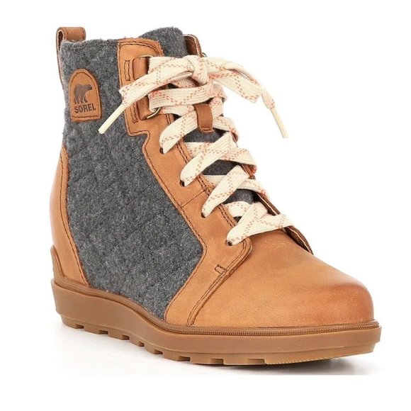 Sorel | Shoes | Sorel Evie Ii Nw Velvet Tan Gum Lace Up Wedge Bootie ...